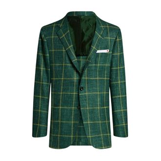 Kiton Homme, Vestes, Vert, Taille: M Veste crois&eacute;e &agrave; carreaux en m&eacute;lange raffin&eacute;