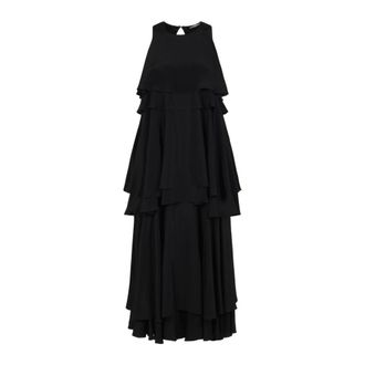 Ami Femme, Robes, Noir, Taille: 36 FR Robe Longue En Soie M&eacute;lang&eacute;e Avec Volants