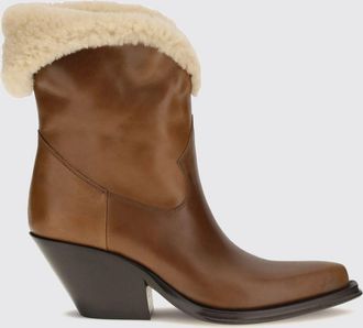 Chlo&eacute; Bottes western Azelan en cuir de veau avec doublure en shearling