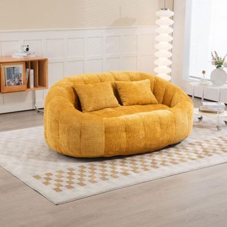 STILVORA Canap&eacute; Pouf 2 Places avec Accoudoirs, Si&egrave;ge Pouf en Mousse M&eacute;moire Haute Densit&eacute;, Dossier Haut, Sans Montage, en Chenille Jaune
