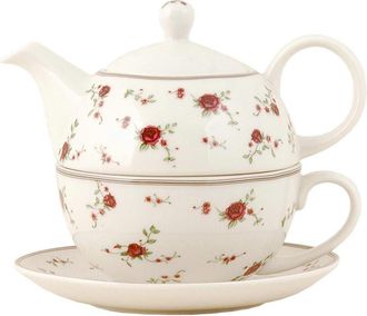 Clayre & Eef LPRTEFO La Petite Rose Teekanne mit Tasse Rosenmuster (0,4 l) Ca. 0,4 l