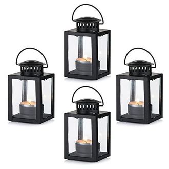 Nuptio Nuptio Lanternes pour Bougies Lanternes de Jardin, 4 Pi&egrave;ces Suspendues Petites Lanternes pour Bougie Chauffe-Plat, Bougeoirs Bougie Noire pour Les &Eacute;v&eacute;