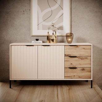 Furnix Sideboard ravin 153 2D3S Kommode Flügeltüren Schubladen Beige/ Eiche Viking - Furnix