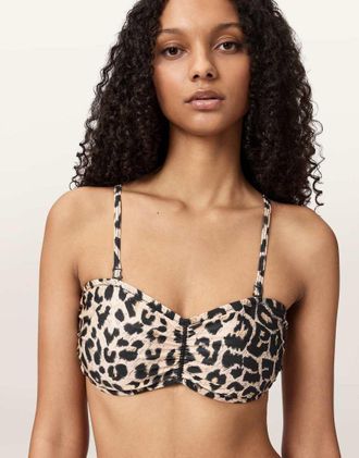 AllSaints Court - Haut de bikini &agrave; imprim&eacute; l&eacute;opard - Marron
