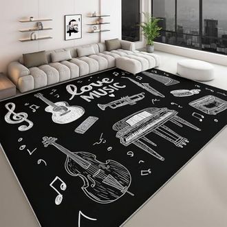 Generic Tapis pour Salon Antid&eacute;rapant 120 x 170 cm, Tapis Lavables &agrave; Poils Courts Peint &Agrave; La Main Moderne Coeur Musique pour Cuisine Salle &agrave; Manger Bureau et 