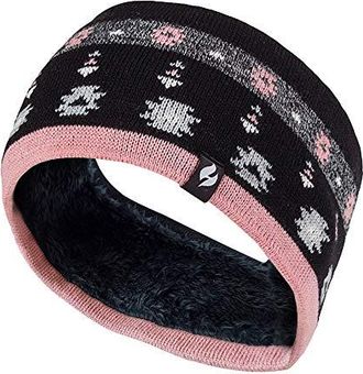 Heat Holders Femme Tricot Large Polaire Chaud Hiver Cache Oreilles Bandeau (Headband) (One Size, Jaquard Black Coral)