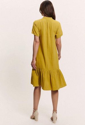 Tranquillo Sommerkleid Victoriaa aus Musselin Bio-Baumwolle V-Ausschnitt Stehkragen 2 Taschen (Einzelartikel) GOTS-zertifiziertes Kleid locker geschnitten, knieu