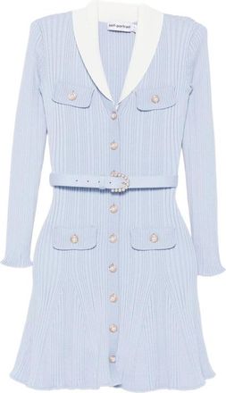Self Portrait Belted Ribbed-knit Dress