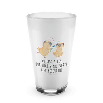 Mr. & Mrs. Panda Latte Macchiato Glas Mops Verliebt - Geschenk, Pure Liebe, Knuffig, kaffeeglas, Trinkglas, Longdrinkglas, Sprüche, Cocktailglas, Hund