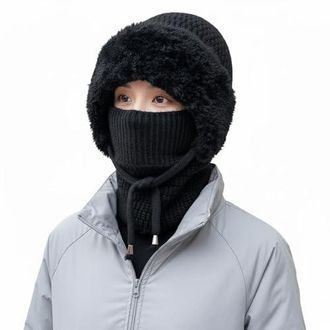 Generic Bonnet dhiver chaud tricot&eacute; pour femme, bonnet en tricot thermique doux avec &eacute;charpe et masque, cagoule coupe-vent confortable pour lext&eacute;rieur, pour l