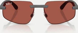 Ray-Ban Rb4475 - Polarized Ultra - Unregelm&auml;&szlig;ig geformte, polarisierte Sonnenbrille in Sandgrau mit roten Gl&auml;sern