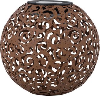 ETC Shop Solarleuchte rost Solarlampe für Außen Kugel Solar Garten Deko Erdspieß, mit orientalischem Lichteffekt, Metall, 1x LED warmweiß, DxH 18x52,5 cm
