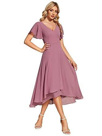 Ever-pretty Robe dInvit&eacute;s de Mariage Longueur Genou Double V-Col A Line Ourlet Irr&eacute;gulier Robe Bal De Promo Orchid&eacute;e 42