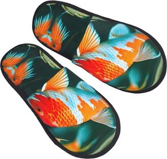 Generic Pantoufles De Voyage Joli Poisson Koi Chaud Pantoufles En Coton Unisexe Chaussons Invit&eacute;s Pour Camping Automne Int&eacute;rieur M