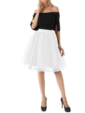 Minetom Damen T&uuml;llrock Rockabilly Tutu Rock Hohe Taille Ballett Unterrock Kurz Petticoat Vintage Karneval Party Knielang Unterrock Skirt Wei&szlig; XS