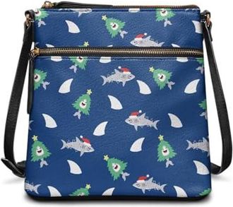 Coloranimal Sac &agrave; bandouli&egrave;re imperm&eacute;able en cuir synth&eacute;tique pour femme avec plusieurs poches, Requin de No&euml;l mignon