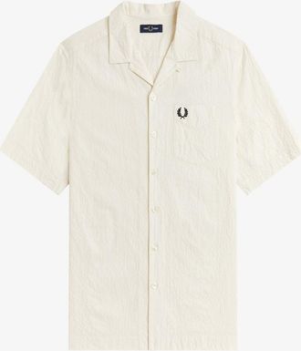 Fred Perry Kurz&auml;rmliges Seersucker-Hemd mit Stretchanteil und Brusttasche in