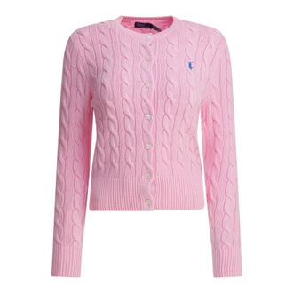 Polo Ralph Lauren Femme, Pulls, Rose, Taille: 40 FR Cardigan ras du cou en coton &agrave; torsades