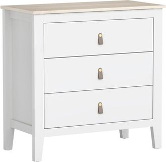 HOMCOM Homcom - Commode 3 tiroirs sur pieds dim. 80 x 40 x 78 cm poignées pu métal doré blanc effet bois clair