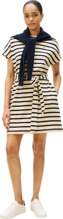 Tommy Hilfiger Damen Kleid Gold Button Jersey mit G&uuml;rtel, Mehrfarbig (Country Ivory/Dark Night Navy STP), XL