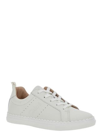 Chlo&eacute; Girls White Low Top Sneakers With Embossed Logo Calf Trainers