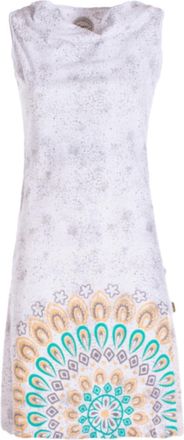 vishes &auml;rmelloses Damen-Kleid mit Mandala in Wei&szlig; I Gr&ouml;&szlig;e 2XL (44) I Handgefertigt aus 100% Baumwolle I T-Shirt Kleid I Ideal f&uuml;r Fr&uuml;hjahr & Sommer I Nachhal