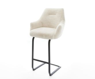 DELIFE Barstuhl Alja-Flex Pl&uuml;sch Creme-Wei&szlig; Freischwinger Flach Metall Schwarz Taschenfederkern, Barst&uuml;hle