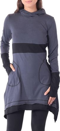 Purewonder Damen Kleid aus Baumwolle mit Zipfelkapuze dr37 Grau XXL