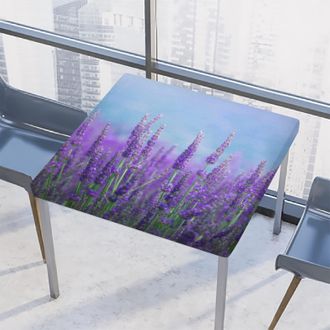 TropicalLife Quadratische Tischdecke lila Lavendel Blume Spannbettdecke mit elastischem Rand, wasserdichte Polyester-Tischdecke für drinnen und draußen, Party, Ter