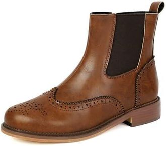Generic Bottines confortables &agrave; bout rond &agrave; talons bas avec fermeture &eacute;clair lat&eacute;rale Vinatge classique perfor&eacute; Brouge Chaussures, marron, 40.5 EU