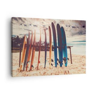 Arttor Bilder auf Leinwand Surfen Strand Board Leinwandbild mit Rahmen 70x50cm Wandbilder Dekoration Wohnzimmer Schlafzimmer Küche Deko Klein Wanddeko Bild W