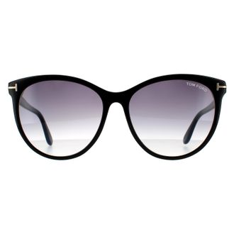 Tom Ford Runde Damen Sonnenbrille Glänzendes Schwarz Rauchgrauer Verlauf