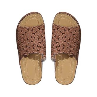Generic Mules pour femme avec semelle int&eacute;rieure : cuir - Sandales orthop&eacute;diques &agrave; bout ouvert - Sandales de plage - Pantoufles antid&eacute;rapantes - Chaussures d&eacute;