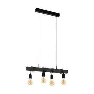 Eglo LED H&auml;ngelampe Townshend, 4-flammige Vintage Pendelleuchte &uuml;ber Esstisch, Deckenlampe h&auml;ngend Industrial, Esszimmerlampe aus schwarzem Holz und Stahl,