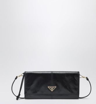 Prada Black leather wallet with shoulder strap