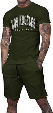 TOMWELL Jogging Survêtement Homme 2 Pièces Été Décontracté à Manches Courtes Col Rond T-Shirt Imprimée et Short Sport Ensembles Casual Sportswear Homme Fitnes