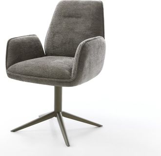 DELIFE Drehstuhl Zoa-Flex Bouclé Soft Schlamm Fußkreuz Effektfinish Titan 360° drehbar Wippfunktion Taschenfederkern, Esszimmerstühle