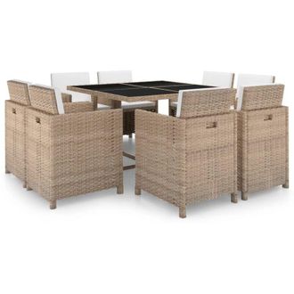 vidaXL Vidaxl - Ensemble &agrave; manger dext&eacute;rieur et coussins 9 pcs r&eacute;sine tress&eacute;e
