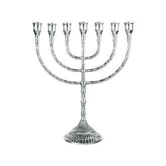 NKlaus Menorah 30cm hoch 7er Leuchter für Kerzen bis Ø 2cm Kerzenleuchter groß Silber Kerzenständer Messing vernickelt 2884