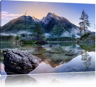 Pixxprint Sonnenaufgang am Hintersee, Größe: 120x80cm, Leinwandbild, fertig gespannt, Wandbild, Dekoration, Kunstdruck, kein Poster
