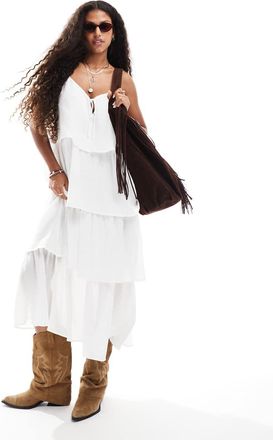 Object Gestuftes Boho-Maxikleid in Weiß