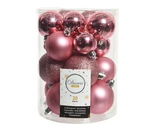 Kaemingk Weihnachtskugeln Kunststoff 4-6cm x 20 St&uuml;ck Mix Christbaumkugeln Set rosa pink Lippenstiftrosa