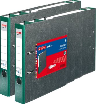 Herlitz Ordner maX.File Nature A4 5cm, Wolkenmarmorbezug/Papier, 10er Pack grün