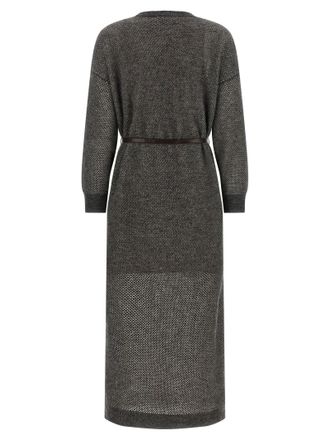 Brunello Cucinelli Lam&eacute;-Trimmed Mohair Blend Dress - Charcoal