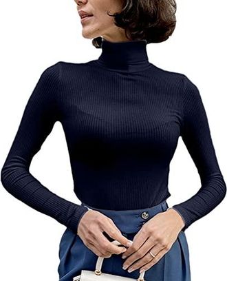 Onsoyours Pull Femme Col Roul&eacute; &Agrave; Manches Longues Hiver Chaud Tricot Thermal Chic Ajust&eacute; Moderne Serr&eacute; Col Montant Confortable sous-Pull Basique Pullover Vintage