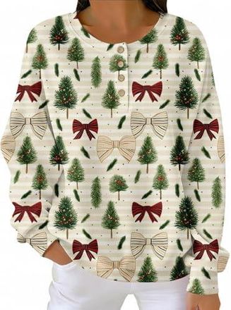 Generic Sweat-shirt de Noël pour femme - Mode décontractée - Couleur unie - Boutons à manches longues - Sweat-shirt cowboys pour femme, Sweat-shirt vert pour 