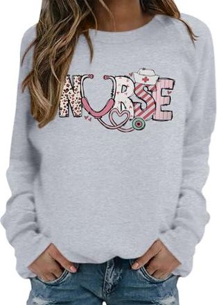 Generic 2026 - Sweat-shirt d&eacute;contract&eacute; &agrave; col rond et manches longues pour femme - Pour la Saint-Valentin, gris clair, XL