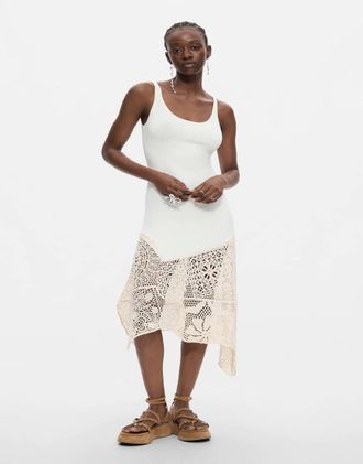Desigual robe asym&eacute;trique en crochet blanche