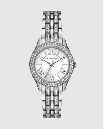 Michael Kors Harlowe montre &agrave; trois aiguilles en acier inoxydable argent&eacute;