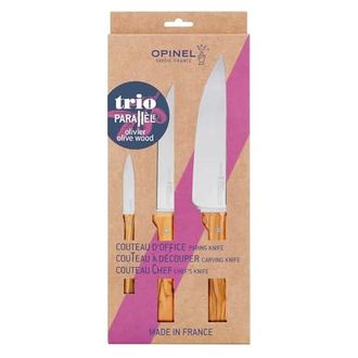 Opinel Opinel Parallel Trio Olivier /2 Kochmesser Set aus 3 Chefmessern mit Edelstahlklinge und Buchenholzgriffen
